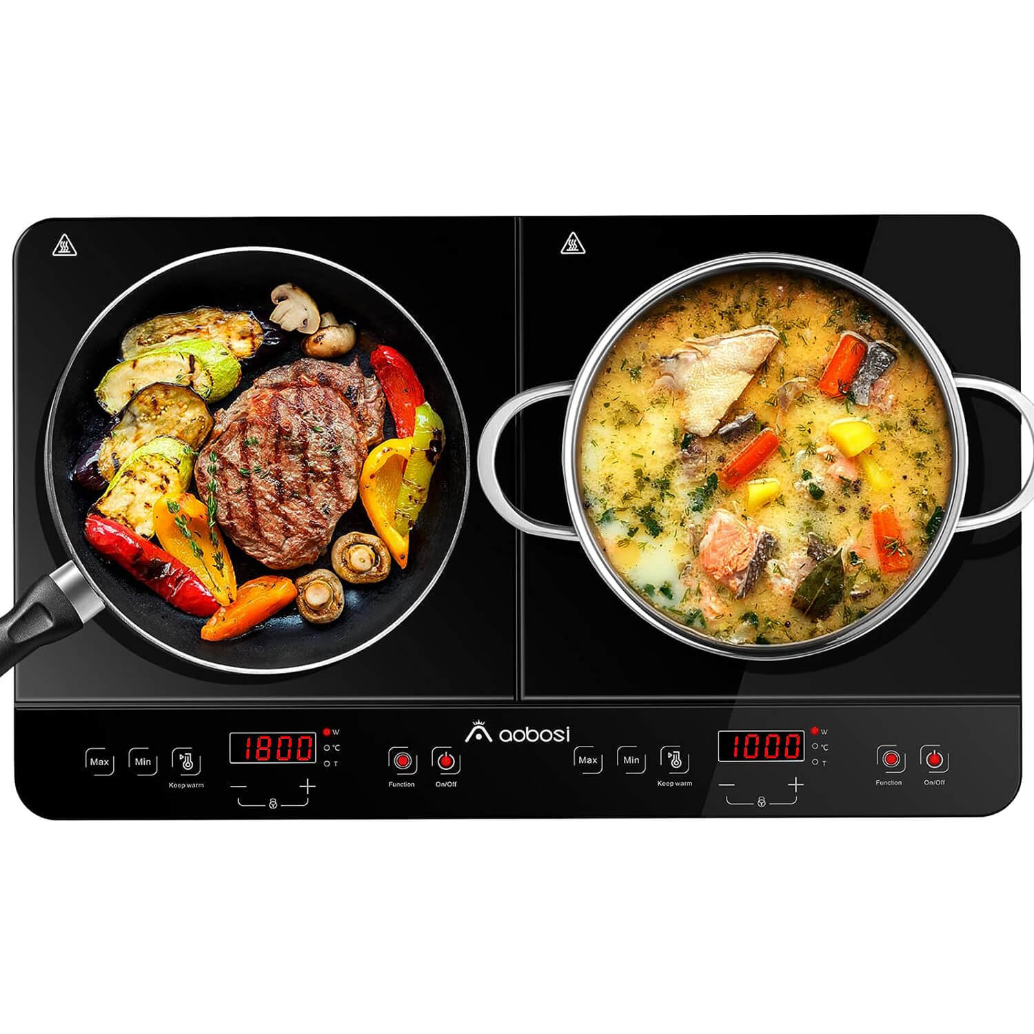 Aobosi Electric Double Induction Cooktop With 2 With Magnetic Cookware ...